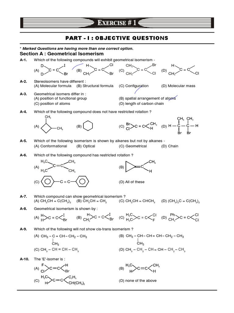 Part - I: Objective Questions: Section A: Geometrical Isomerism | PDF ... Part - I: Objective Questions: Section A: Geometrical Isomerism | PDF ...