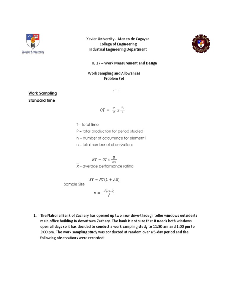 IE 17 Problem Set Work Sampling and Allowances | PDF | Sampling ...