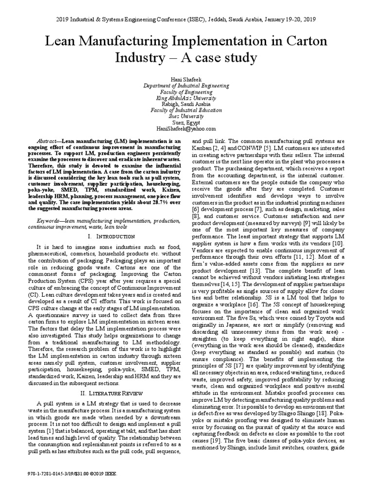 Lean Manufacturing Implementation in Carton Industry - A Case Study ...