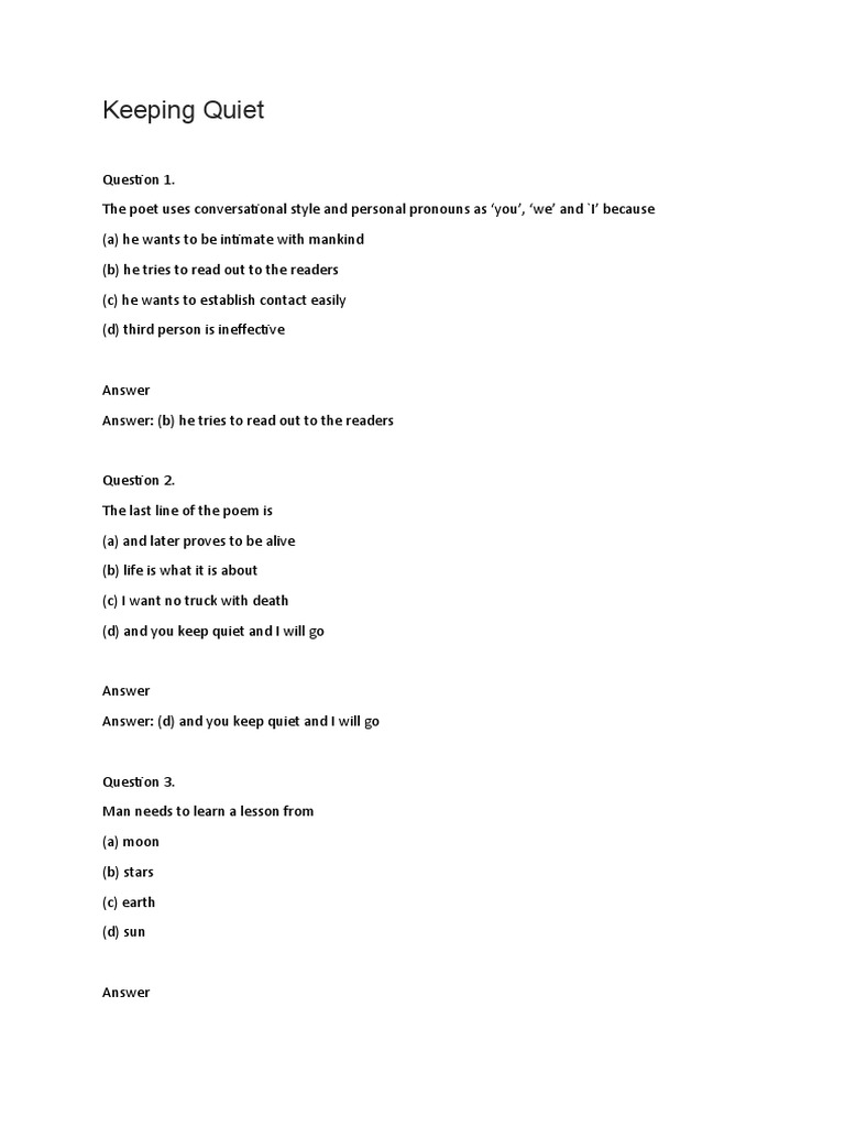 Keeping Quiet | PDF | Poetry