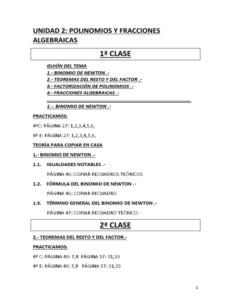 Unidad 3. Polinomios y Fracciones Algebraicas | PDF | Algoritmos ...