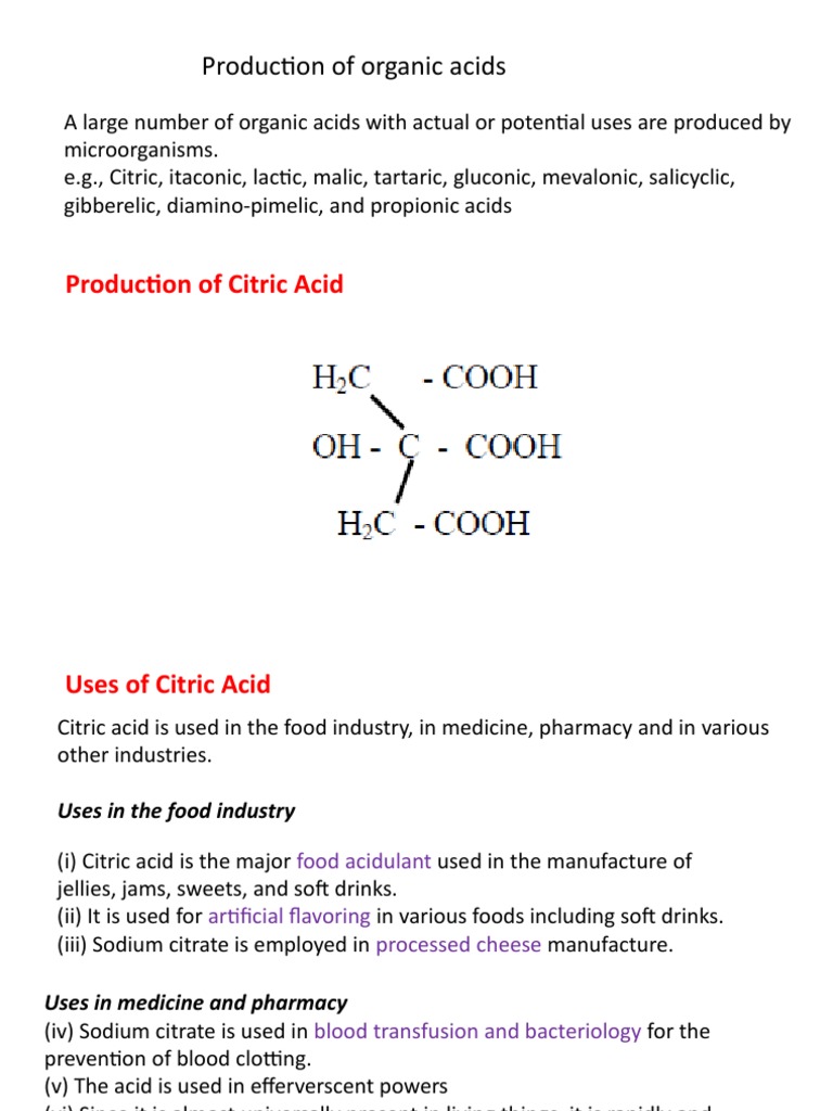 Organic Acid Production | PDF | Chemistry | Nutrition