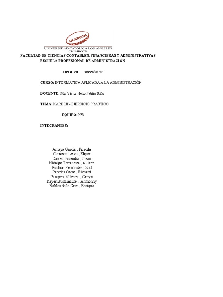 Caso Práctico - Kardex - Grupo Nº8 - 01 | PDF