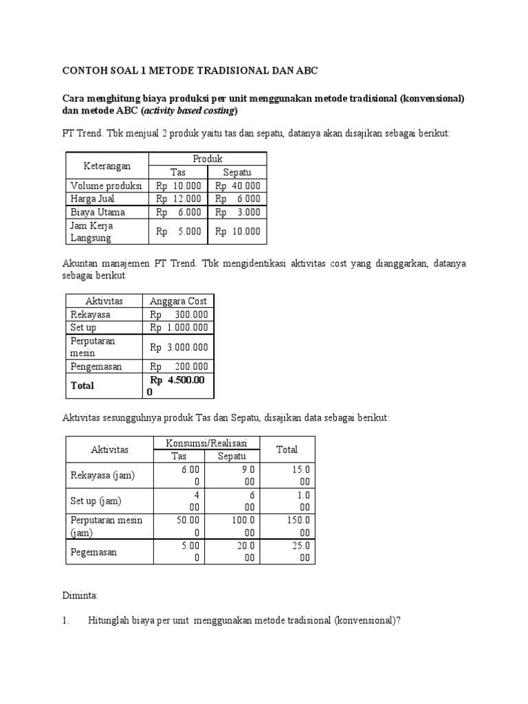 Contoh Kasus Metode Tradisional Dan Abc | PDF