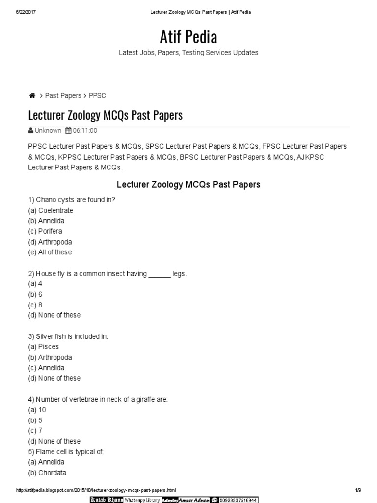 Lecturer Zoology MCQs Past Papers... KutabKhano | PDF | Excretion ...