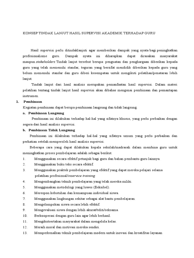 Rencana Tindak Lanjut Hasil Supervisi Guru | PDF