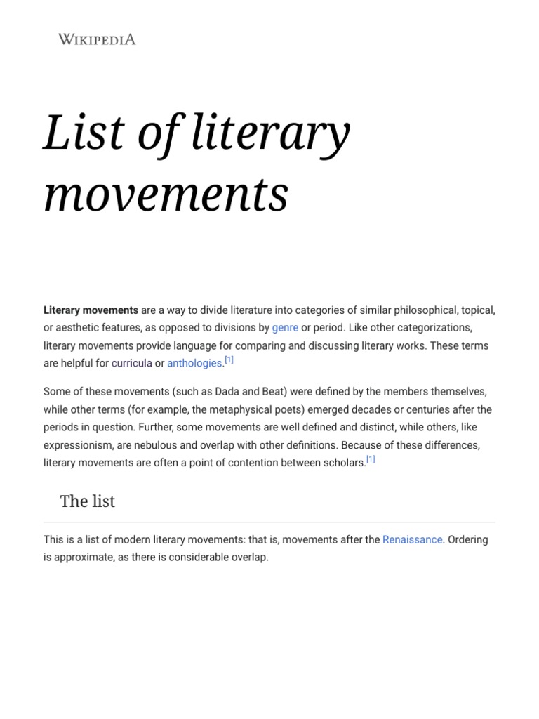 List of Literary Movements - Wikipedia | PDF | Literary Realism ...