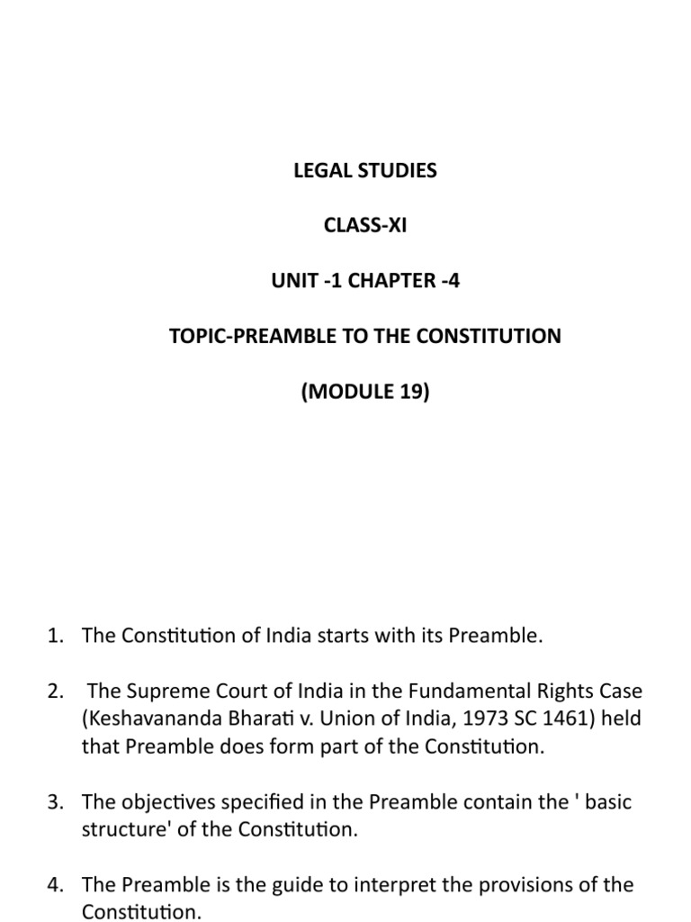 Legal Studies Class-Xi Unit - 1 Chapter - 4 Topic-Preamble To The ...