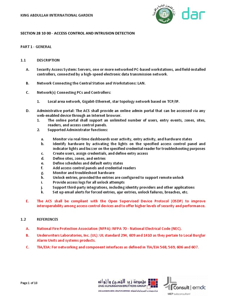 28 10 00 - Access Control and Intrusion Detection - 01 | PDF | Access ...