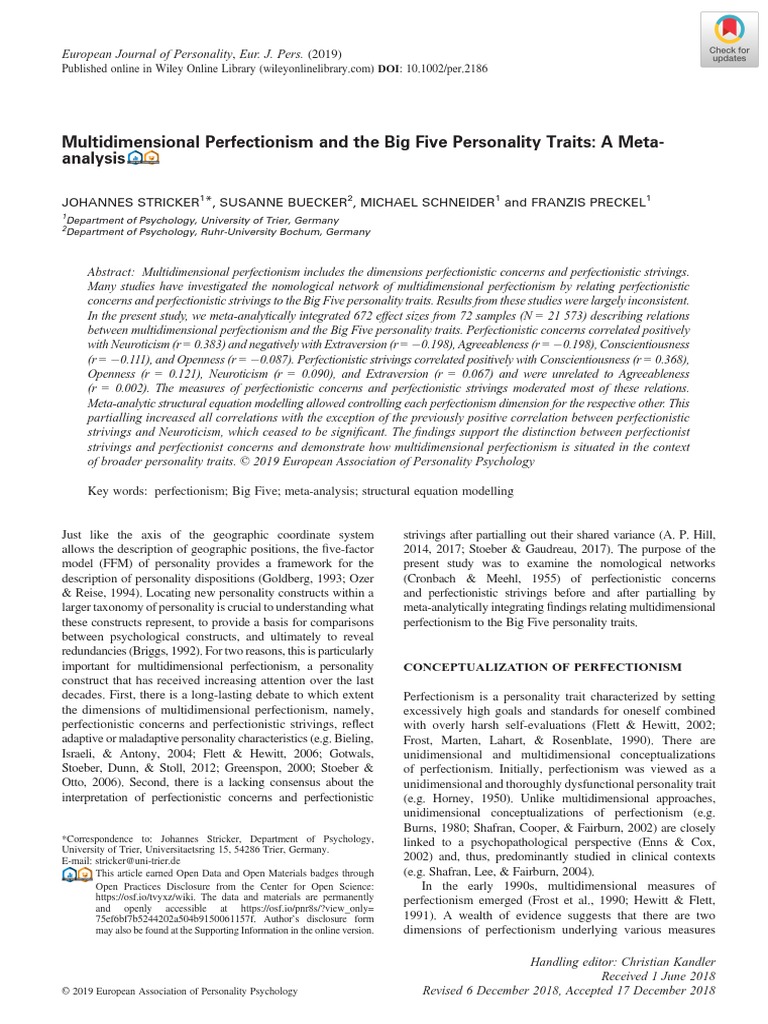 Multidimensional Perfectionism and The Big Five Personality Traits: A ...