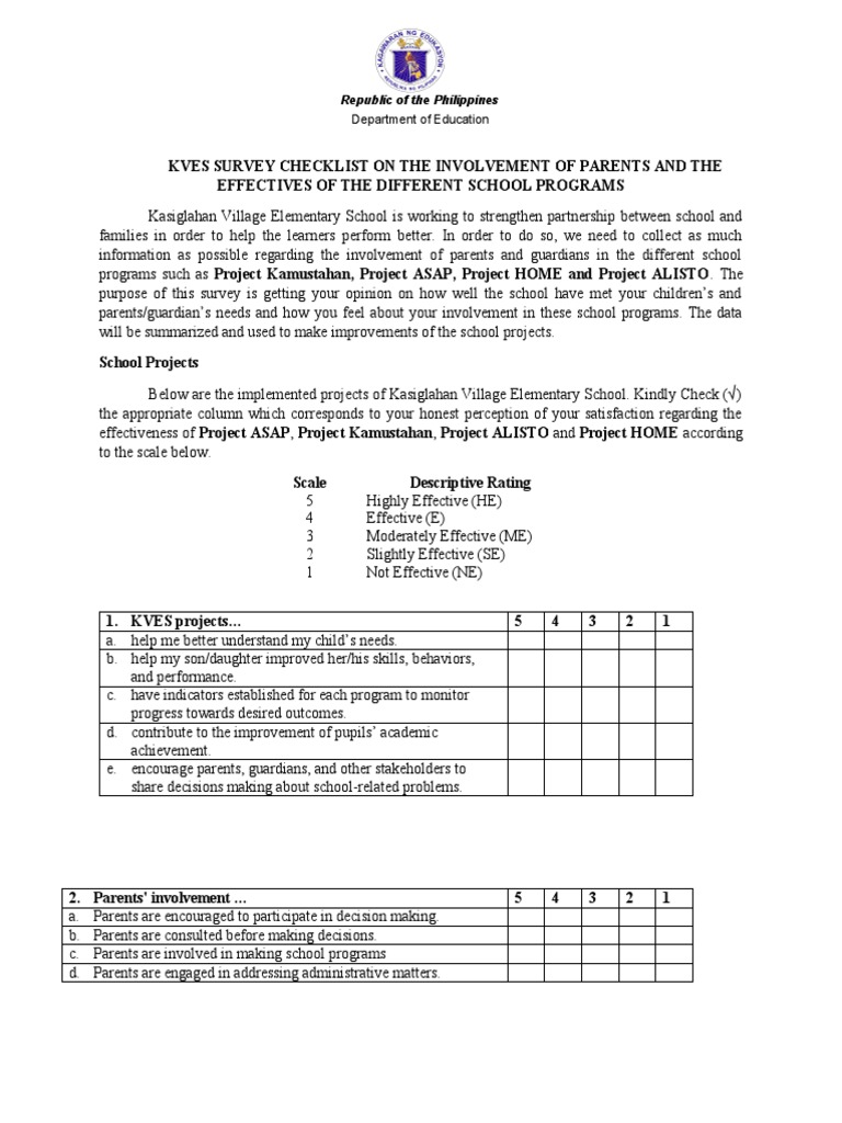 Kves Survey Checklist On The Involvement and Effectives of The ...
