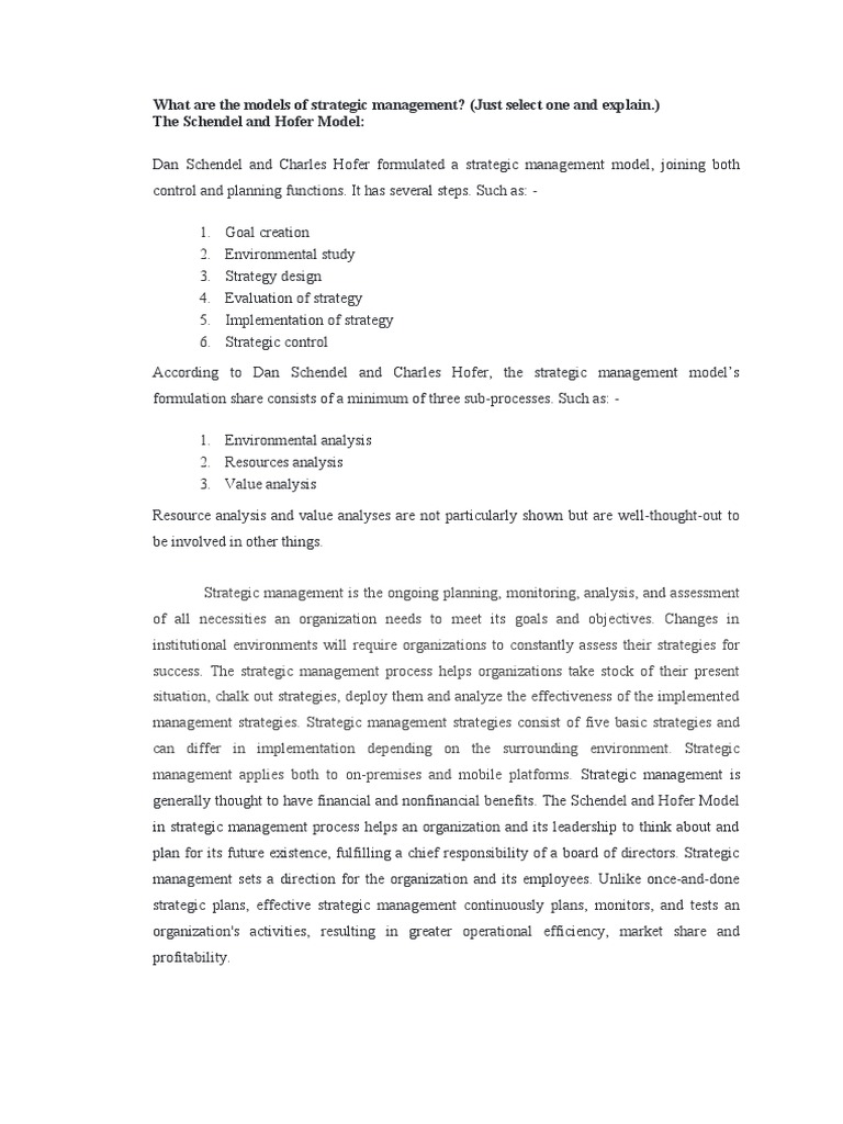 The Models of Strategic Management | PDF