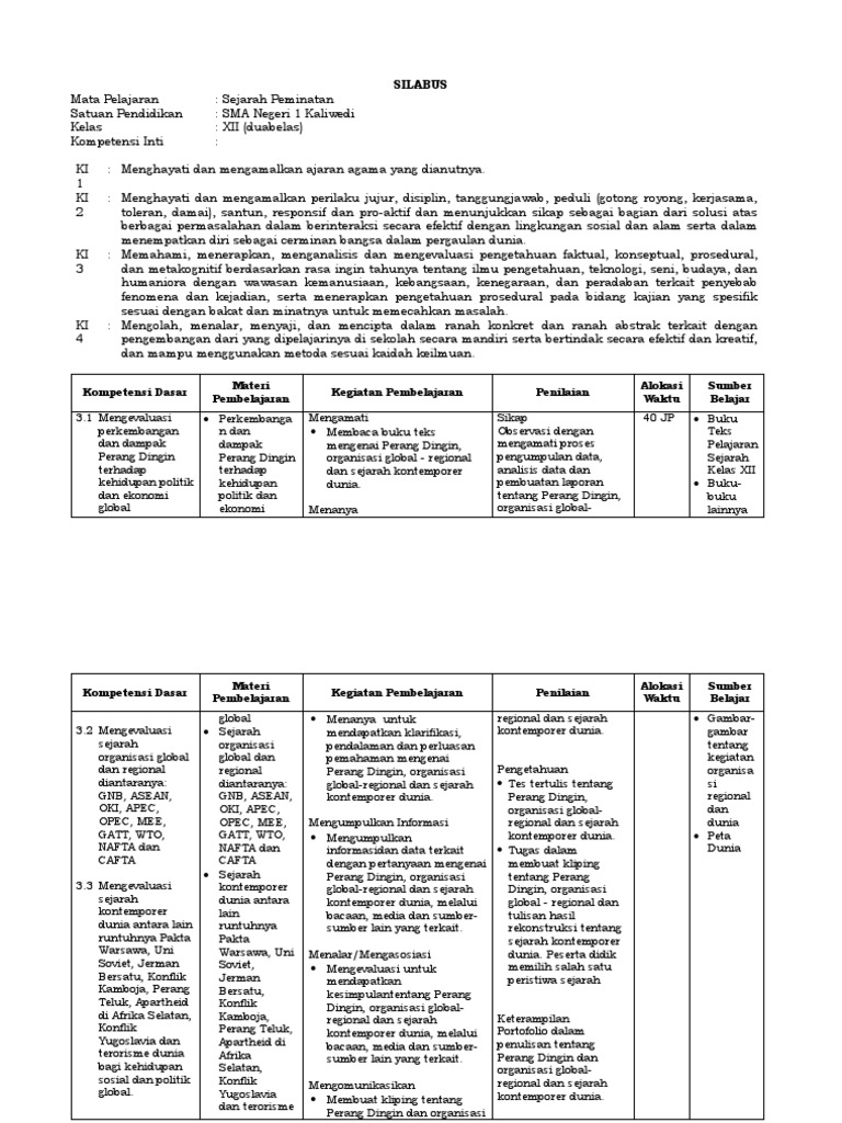 Silabus Sejarah Peminatan 12 | PDF