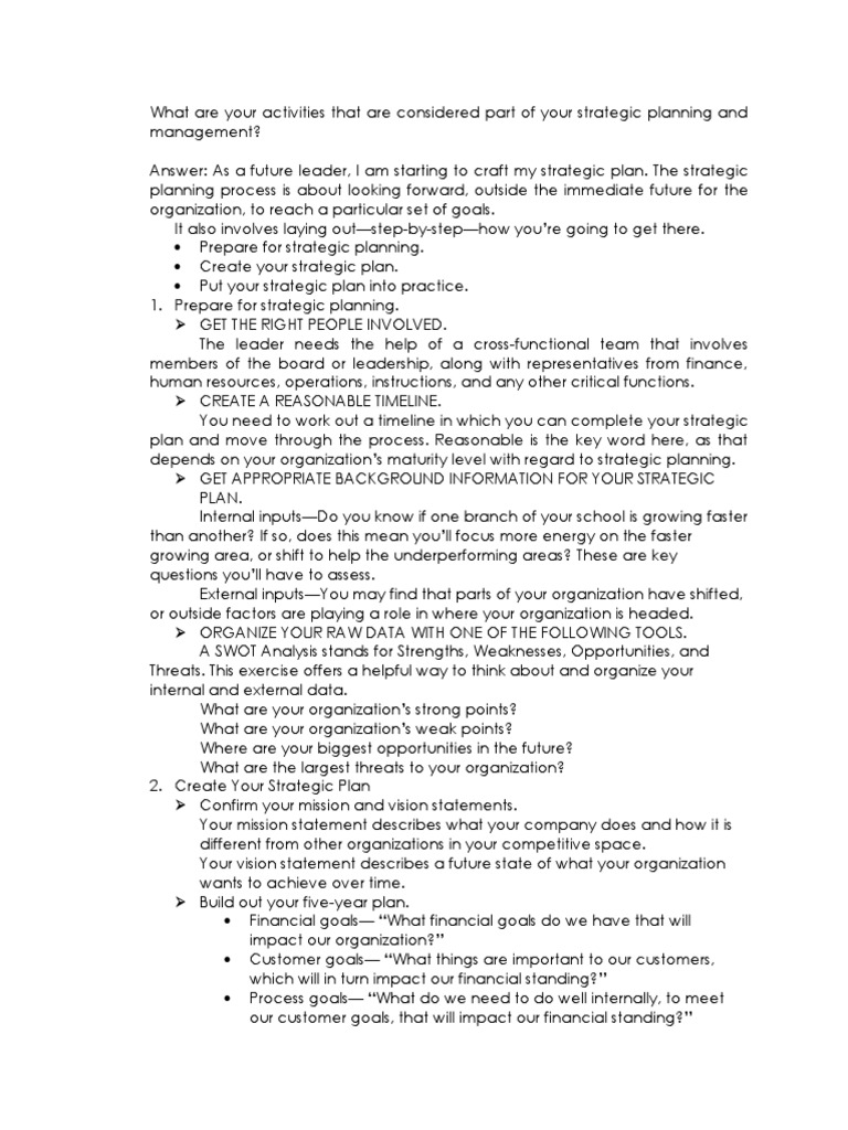 Strategic Planning Activities Guide | PDF | Strategic Planning | Goal