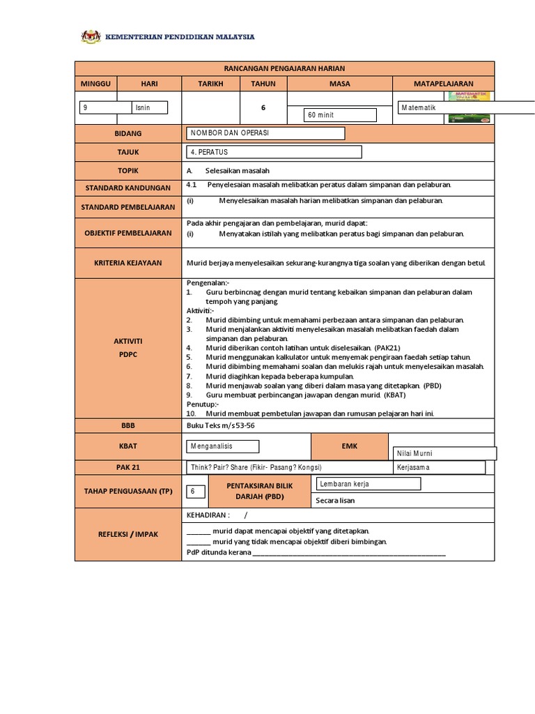RPH MT TAHUN 6 (Tajuk 4) | PDF