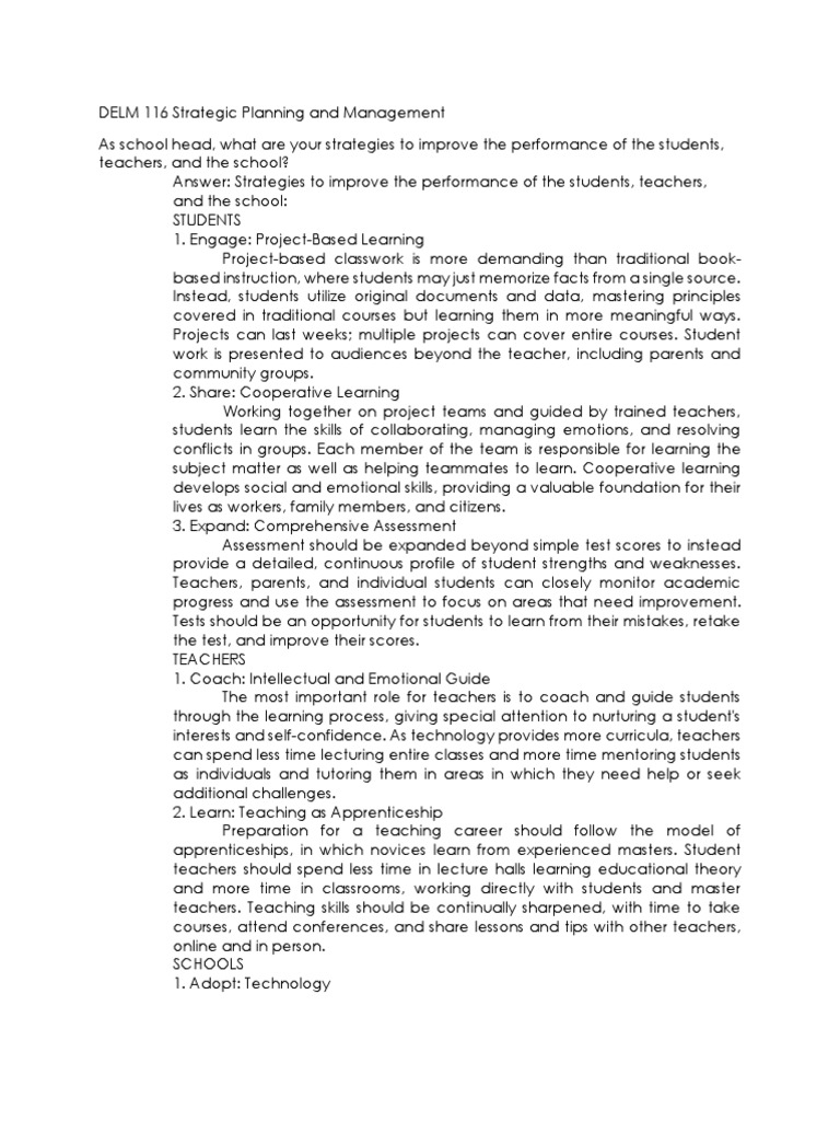 Strategies To Improve The Performance of The Students, Teachers, and ...