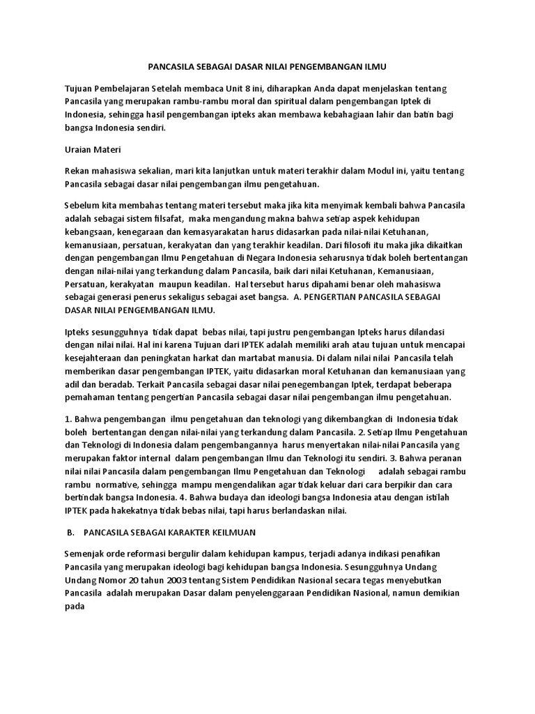 Pancasila Sebagai Dasar Nilai Pengembangan Ilmu | PDF | Sains & Matematika