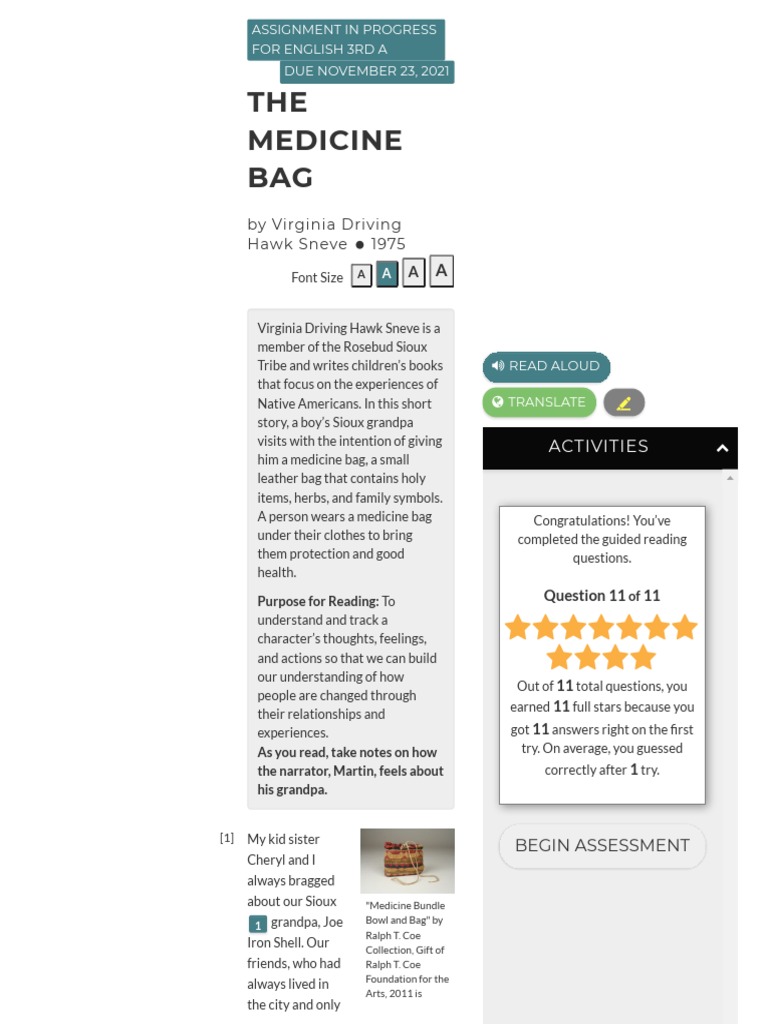 CommonLit - The Medicine Bag - Free Reading Passages and Literacy ...