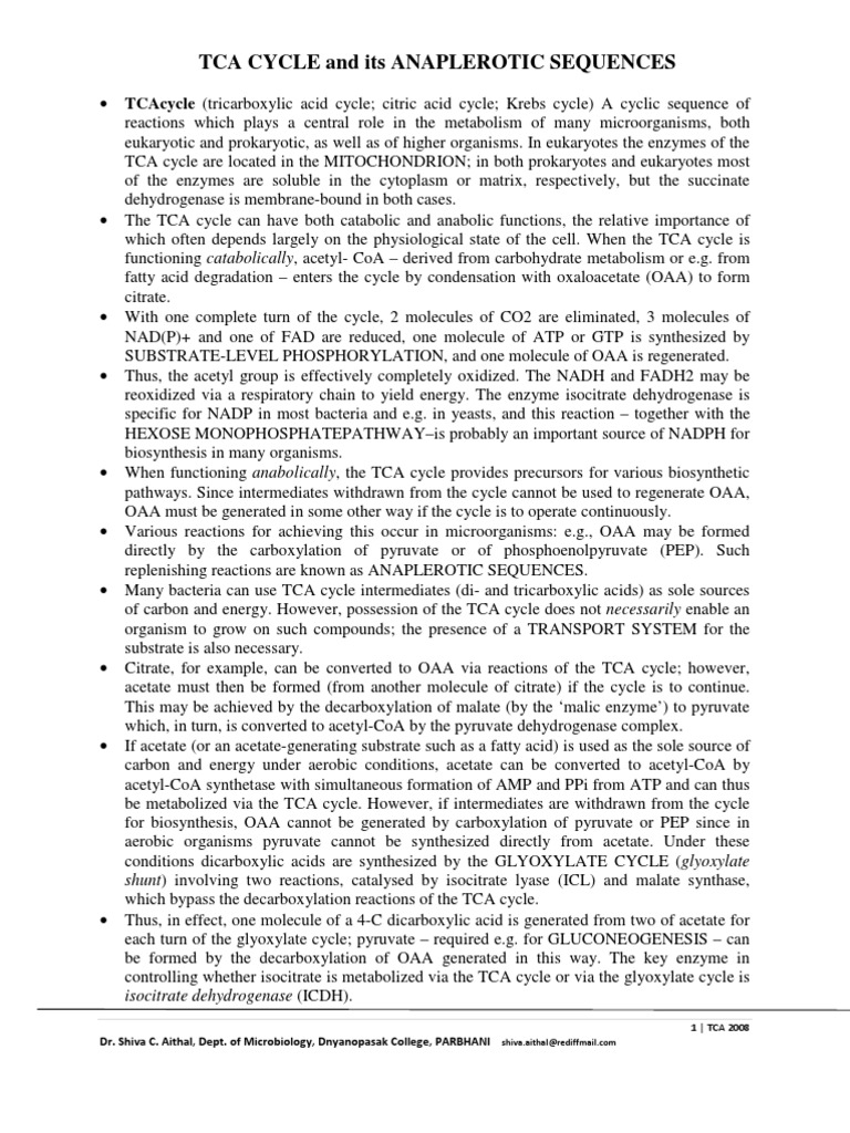 Tri Carboxylic Acid With Anaplerotic Sequences | PDF | Citric Acid ...