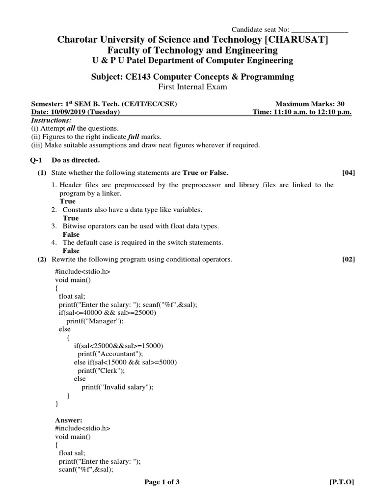 2019 CE143 First Internal Solution | PDF | Triangle | Control Flow