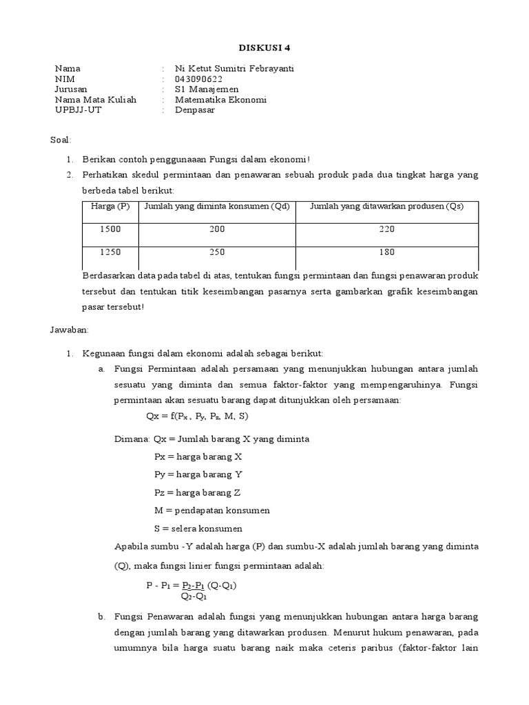 Diskusi 4 Matematika Ekonomi | PDF | Metode & Bahan Ajar
