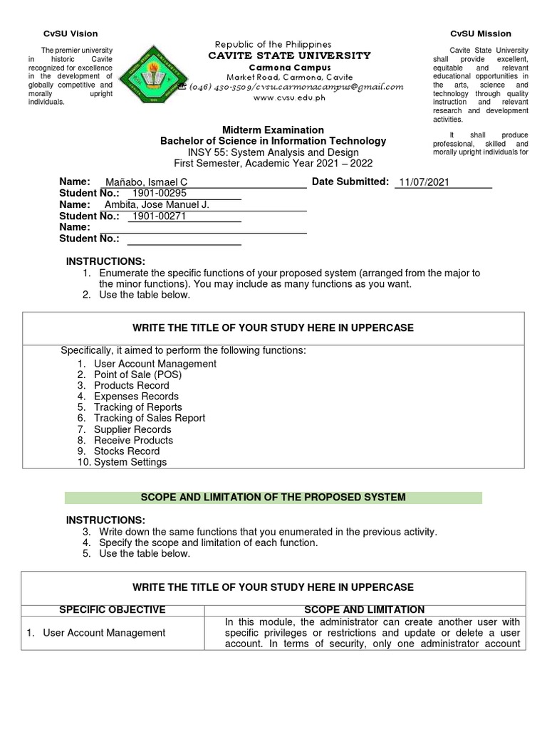 Cavite State University: Cvsu Vision Cvsu Mission | PDF | Databases ...