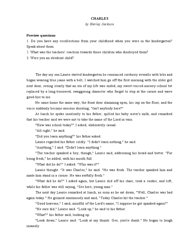 Charles: by Shirley Jackson | PDF