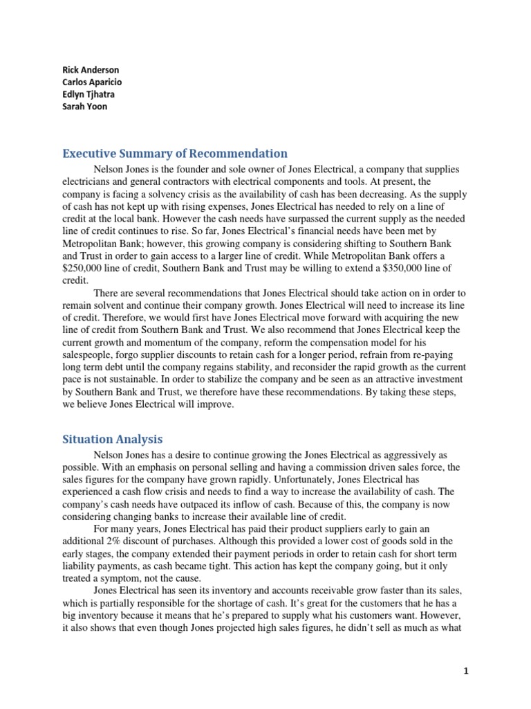 Executive Summary of Recommendation: Rick Anderson Carlos Aparicio ...