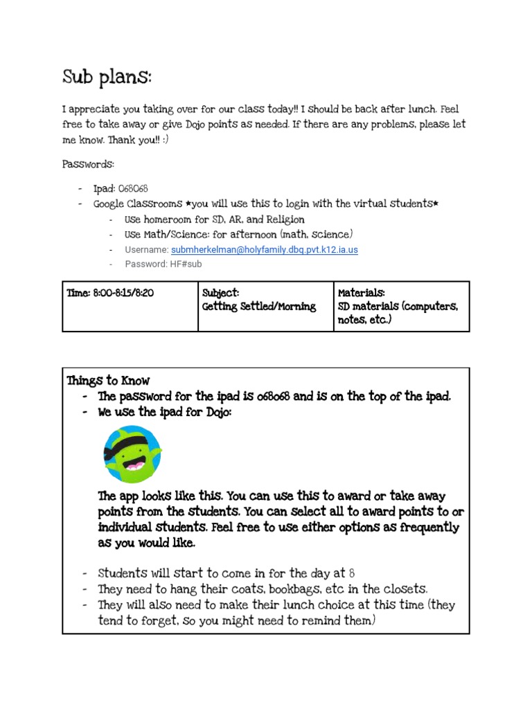 Sub Plans | PDF | I Pad