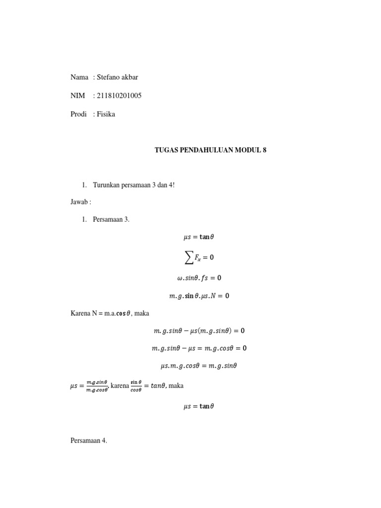 TP#8 (Koefisien Gesek Bahan) - Stefano Akbar - 211810201005 - Dziky Nanda Pratama | PDF