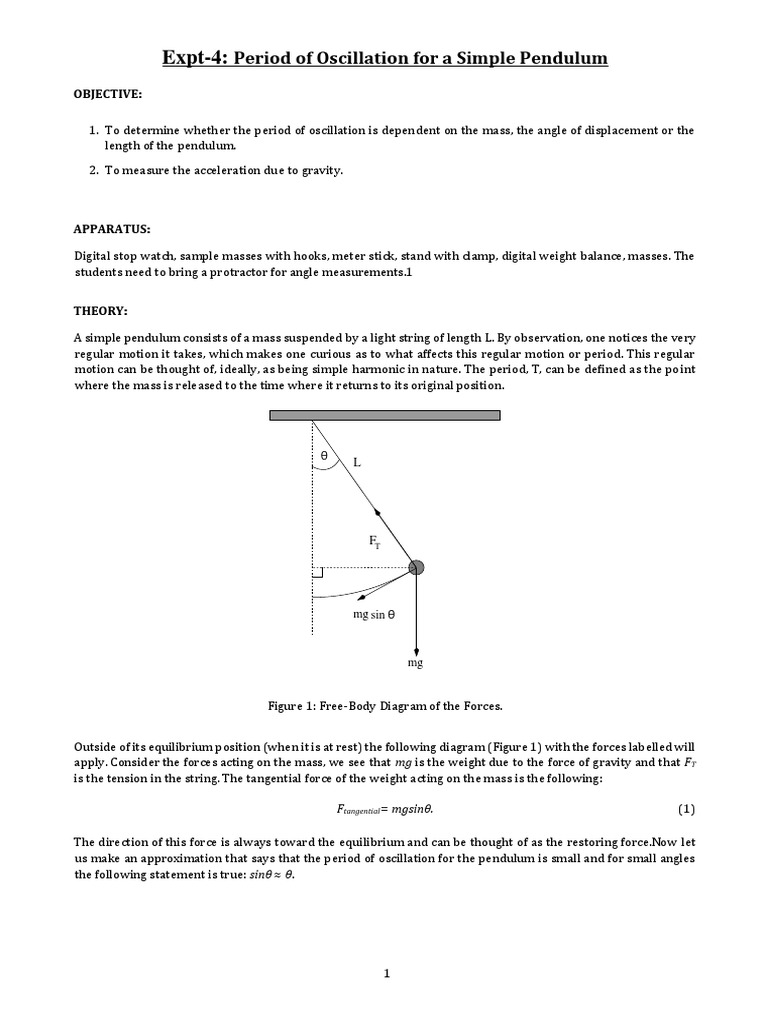 Expt-4:: Period of Oscillation For A Simple Pendulum | PDF | Force ...
