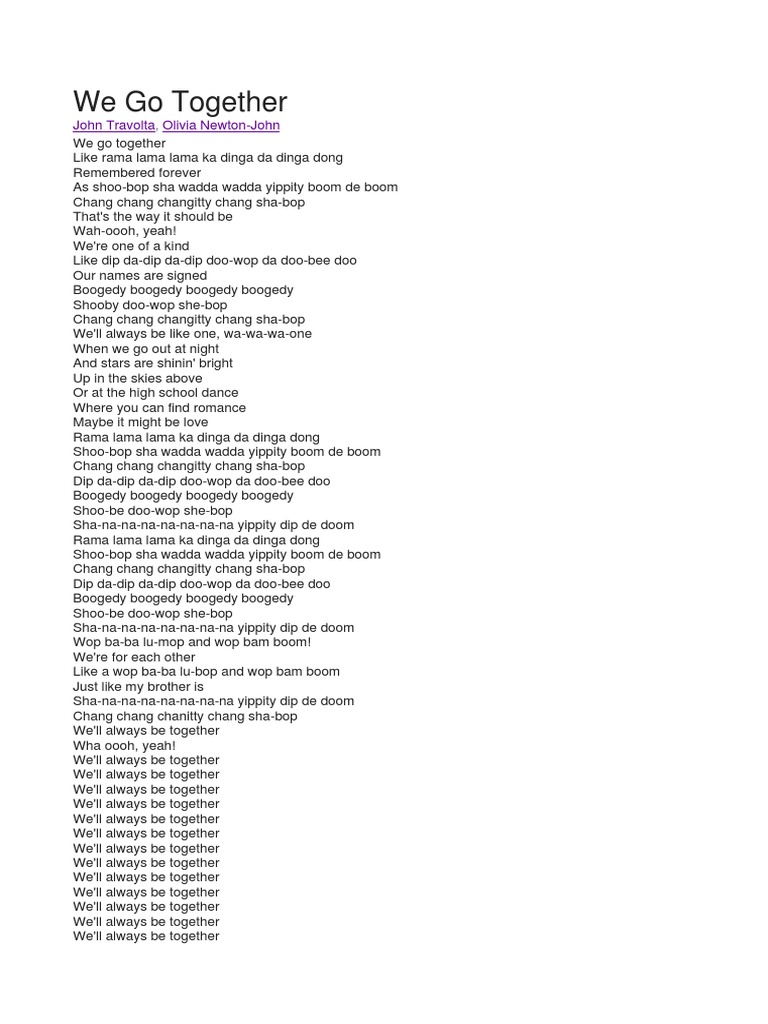We Go Together Lyrics - Travolta & Newton-John | PDF | Art