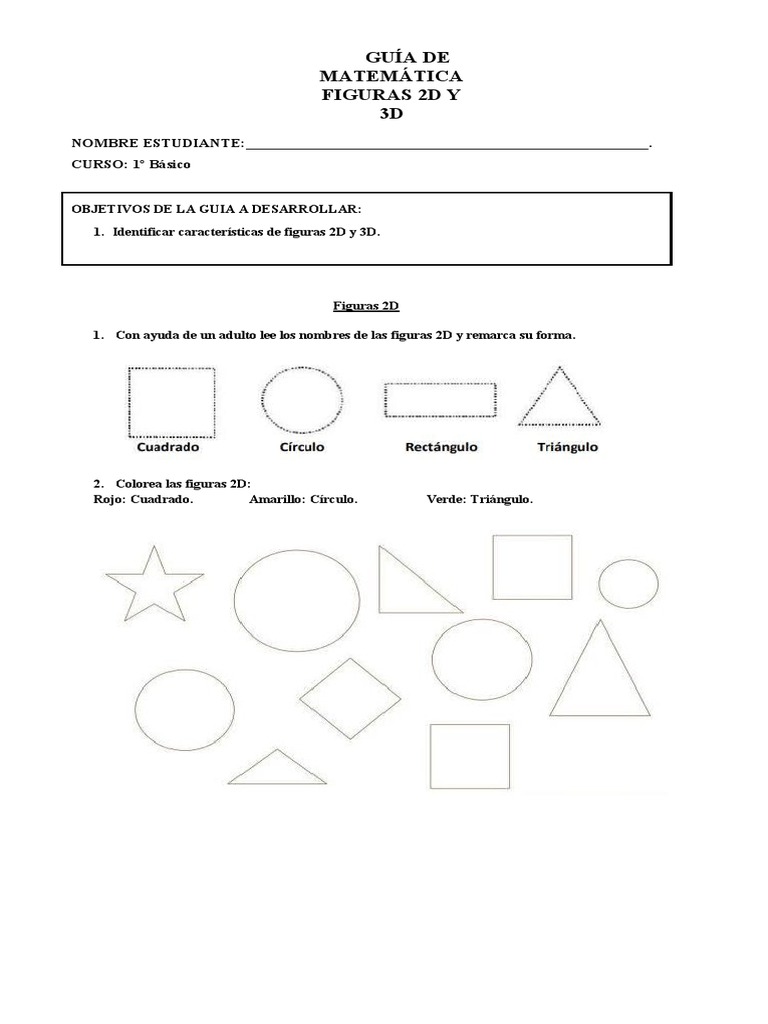 Guía de Figuras 2D y 3D para 1º Básico | PDF