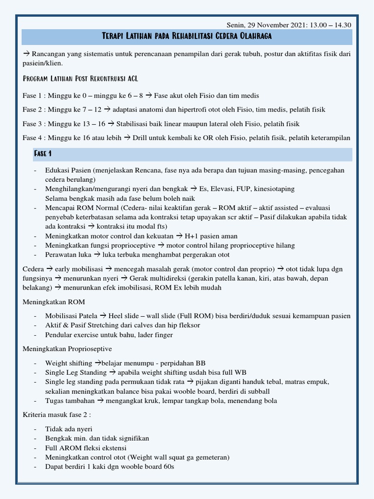 Program Latihan Post Rekontruksi ACL | PDF