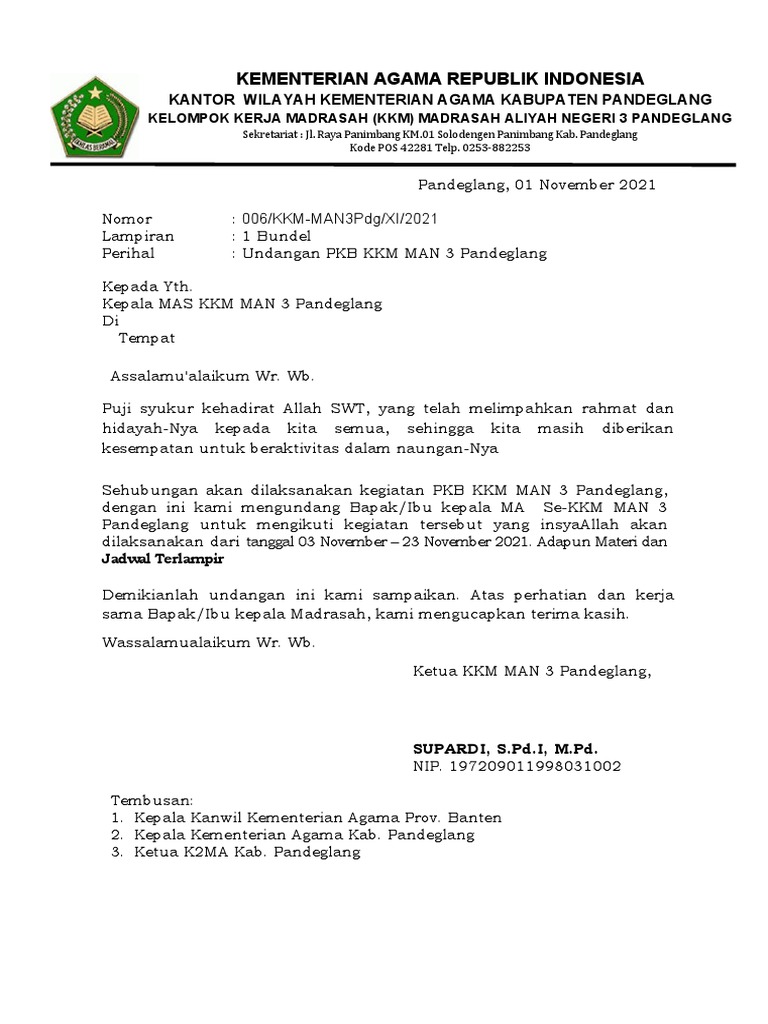 Contoh Surat Undangan Peserta PKB KKM | PDF