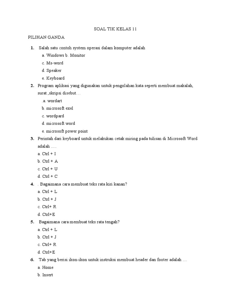 Soal Tik Kelas 11 | PDF