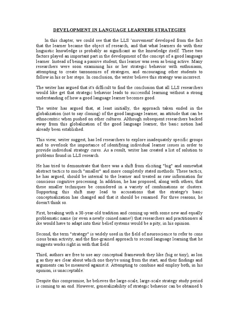 Reading Report of Week 3 (Developments in Language Learners Strategies) | PDF | Learning ...