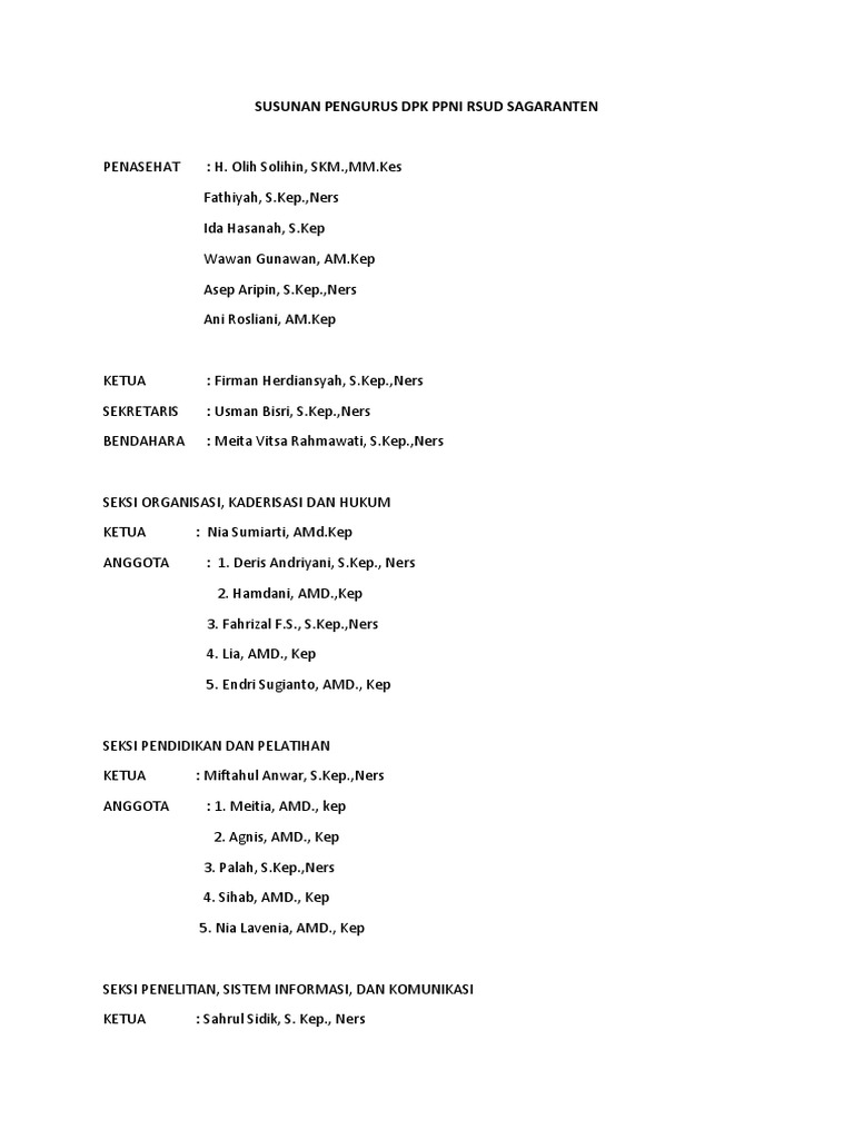 Pengurus DPK PPNI SGR | PDF