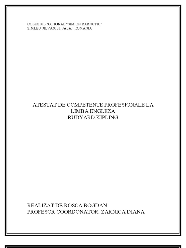 Atestat de Competente Profesionale La Limba Engleza - Rudyard Kipling ...