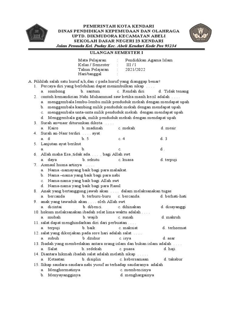 Ulangan Semester 1 (Baru) | PDF