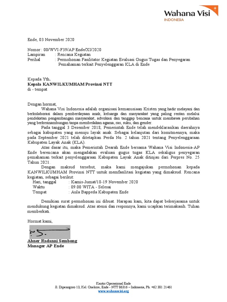 Surat Permohonan Kanwilkumham - Fasilitator - Workshop KLA | PDF