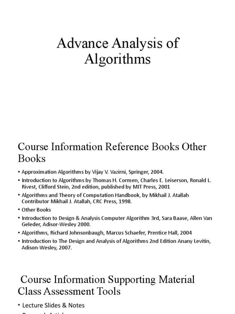 Advance Analysis Of Algorithms Pdf Algorithms Software Engineering