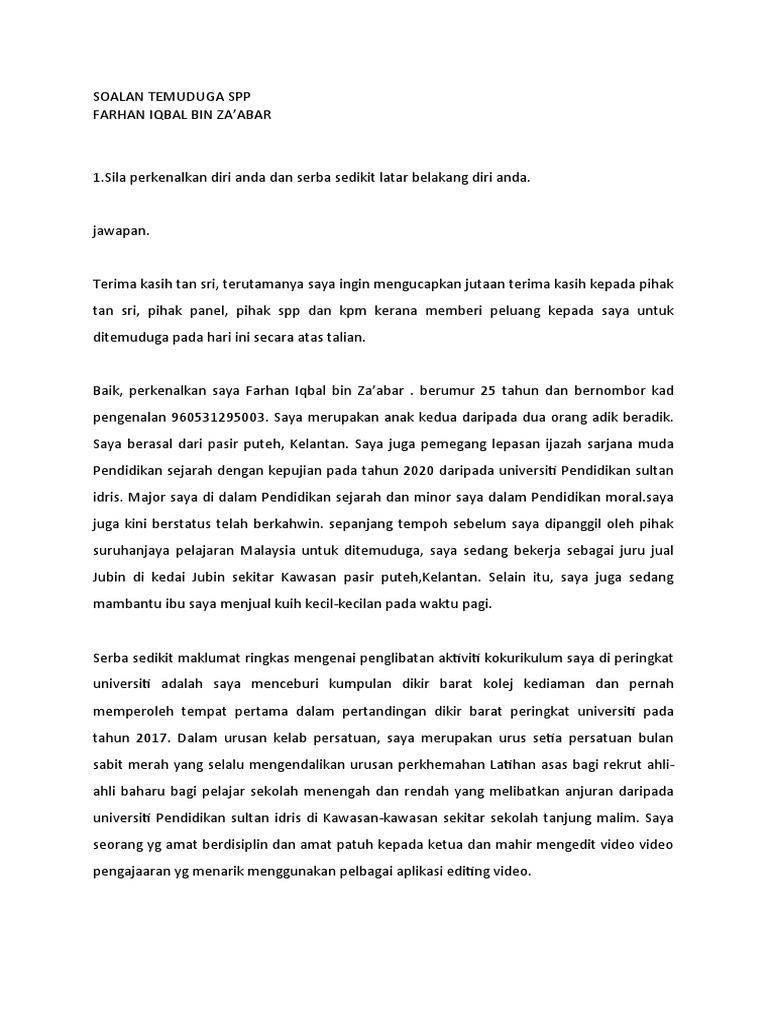 Soalan Temuduga SPP | PDF