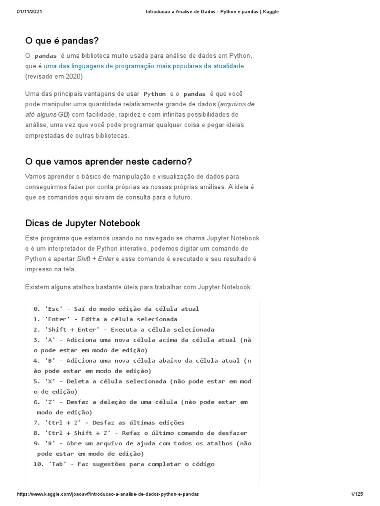 Introducao A Analise de Dados - Python e Pandas - Kaggle | PDF | Python (linguagem de ...