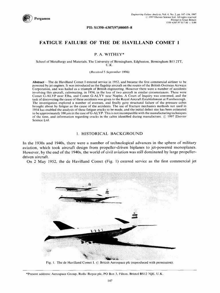 Fatigue Failure of The de Havilland Comet 1 | PDF | Fatigue (Material ...