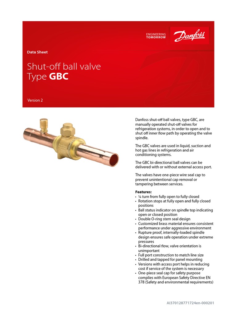 Shut-Off Ball Valve Type GBC: Data Sheet | PDF | Valve | Pipe (Fluid ...