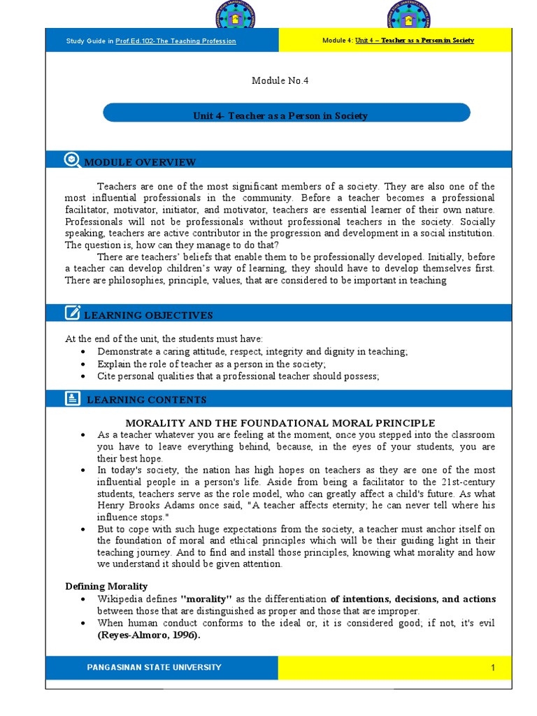 Unit 4-Teacher As A Person in Society: Study Guide in Prof - Ed.102-The ...