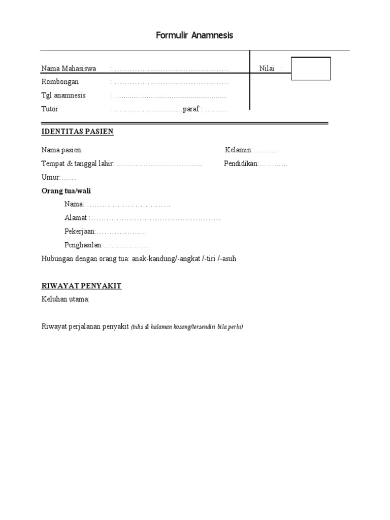 Formulir Anamnesis | PDF