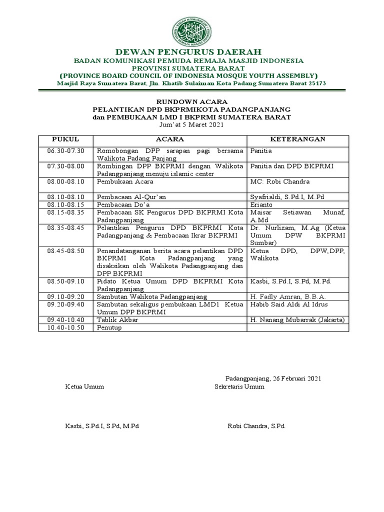 Roundown Pelantikan DPD FIX | PDF