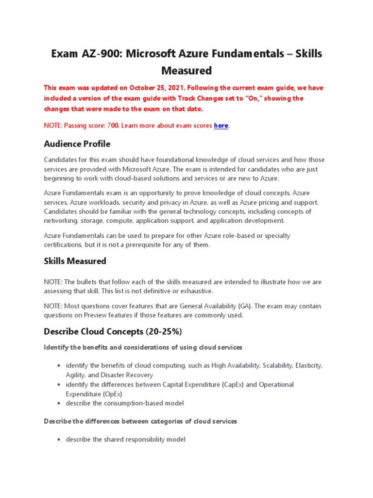 Exam Az 900 Microsoft Azure Fundamentals Skills Measured Pdf Cloud